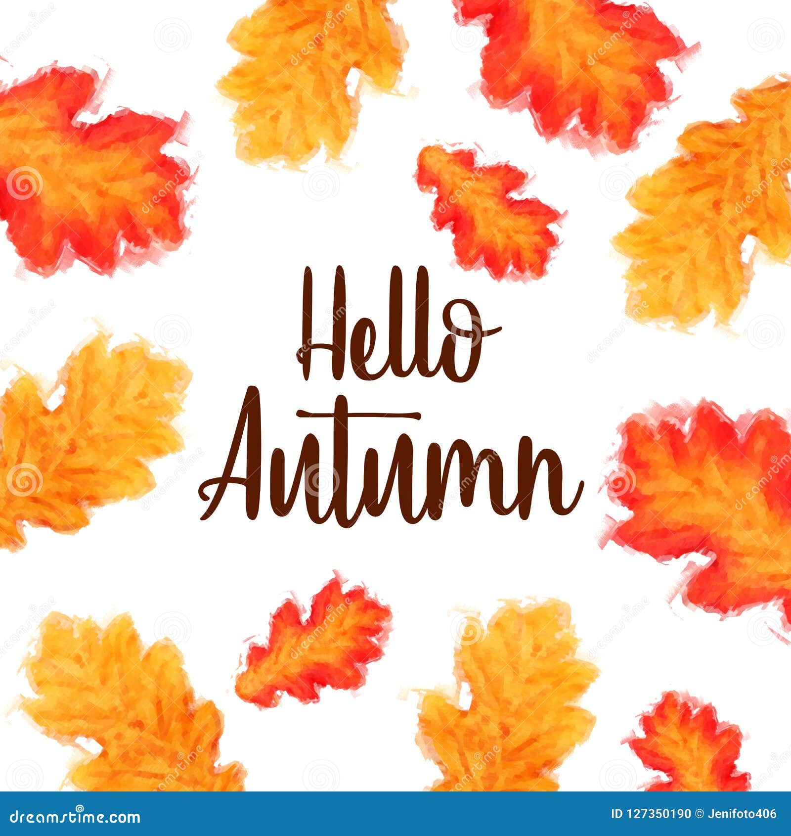 Hello Autumn Text with Watercolor Leaves Over White Stock Photo - Image ...
