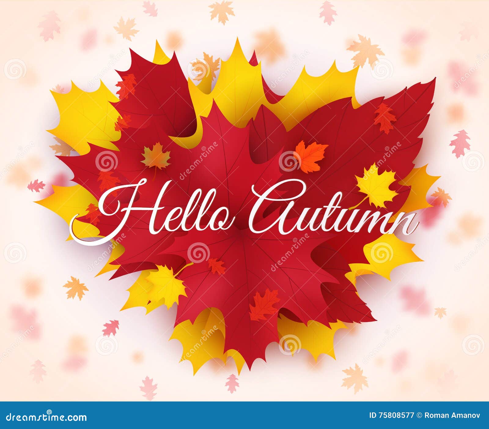 Hello Autumn. Vector Autumn Background with Colorful Leaves Stock ...