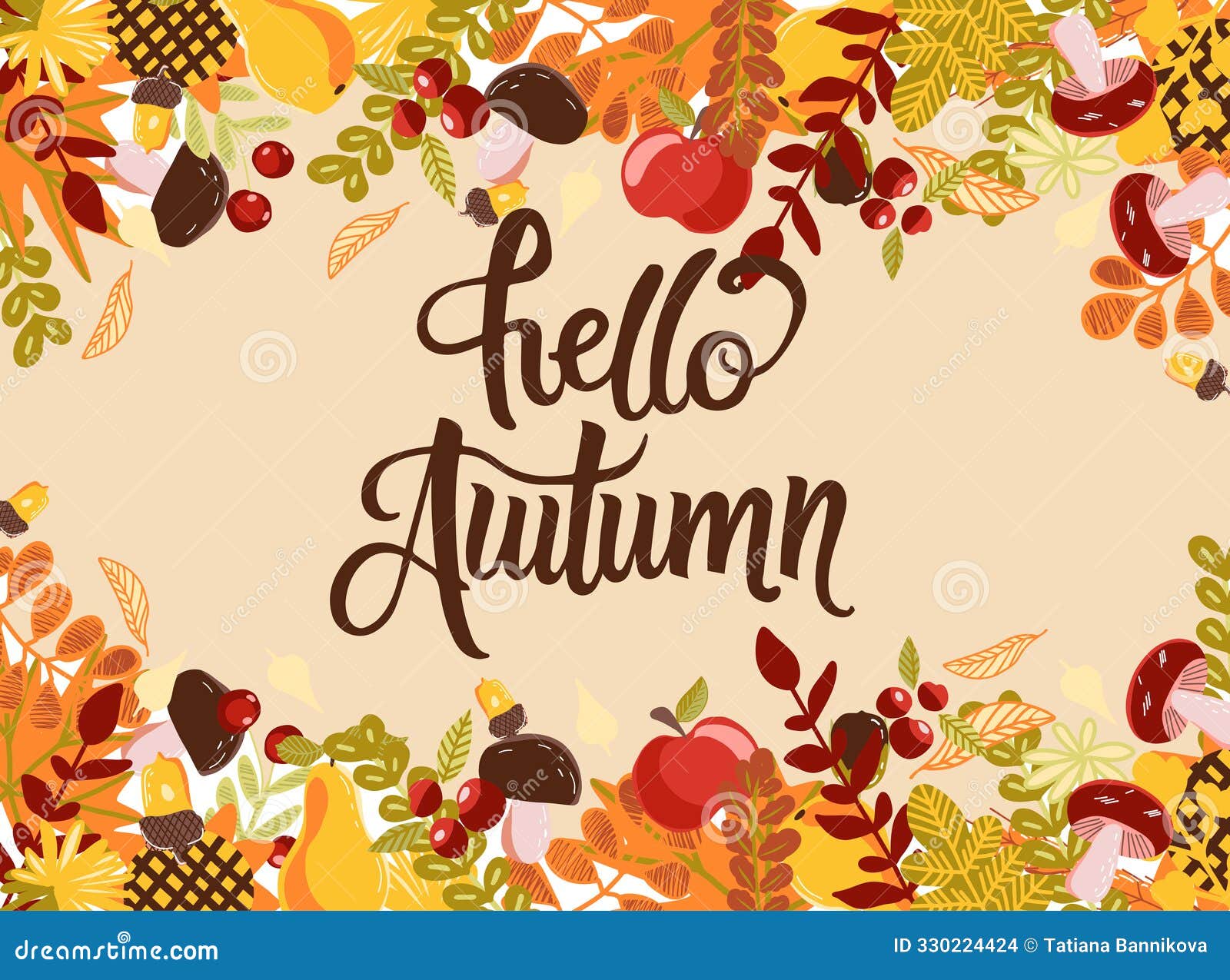 Hello Autumn Vector Illustration, Hand Written Lettering and Fall ...