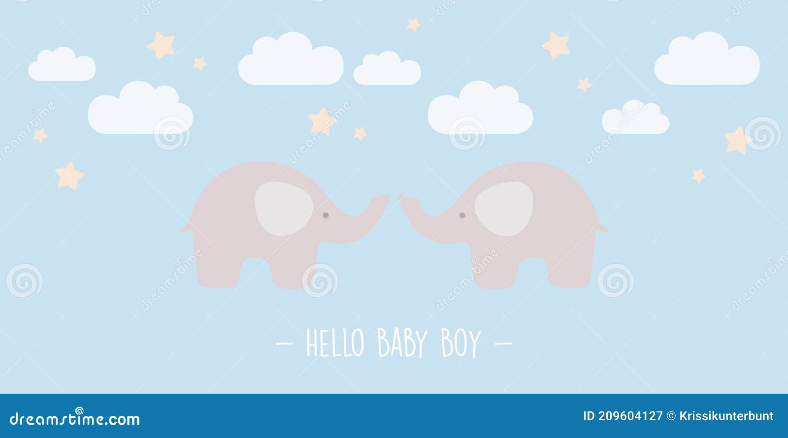 Hello Baby Boy Greeting Card with Elephant Stock Vector - Illustration ...