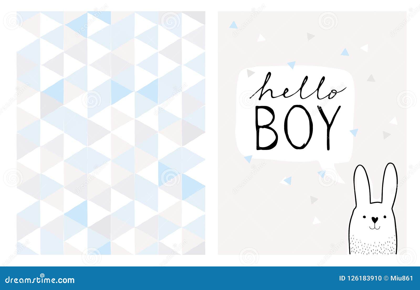 Hello Boy Hand Drawn Card and Irregular Triangles Vector Pattern. Stock ...