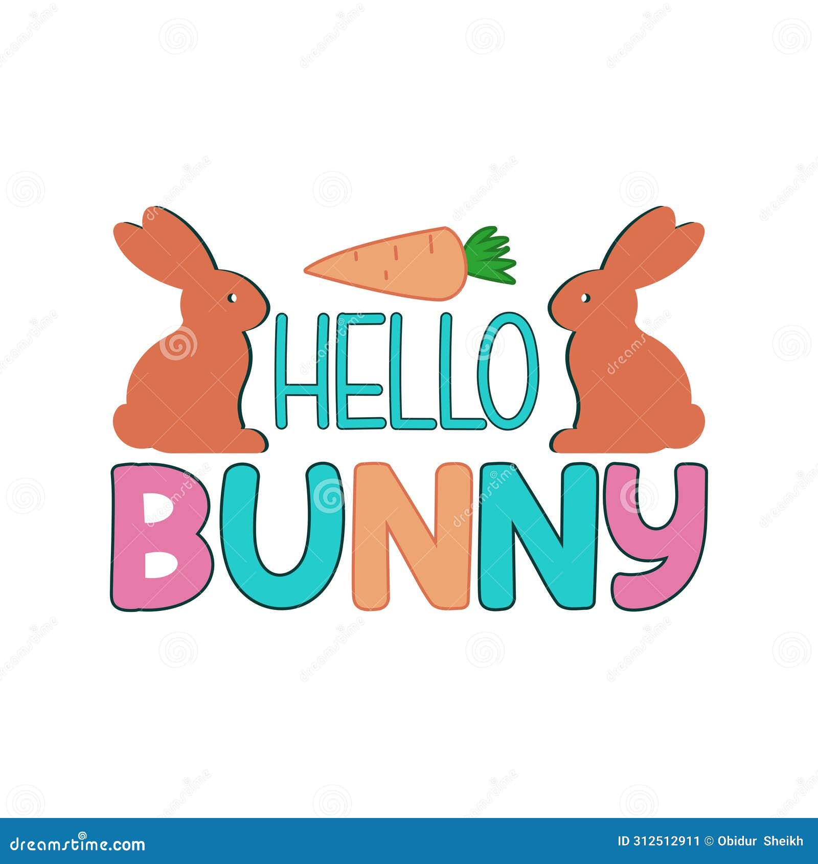 Hello Bunny. Simple Abstract Vector Illustration With Hand Drawn Black ...
