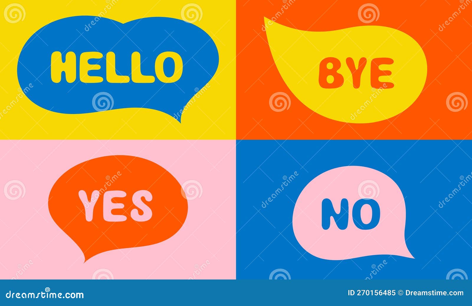 Hello Bye Yes No Words in Speech Bubbles Vector Illustration Chat ...