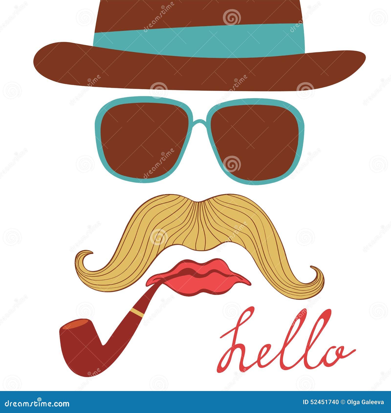 Hello Card with Colorful Mustache Party Elements Stock Vector ...