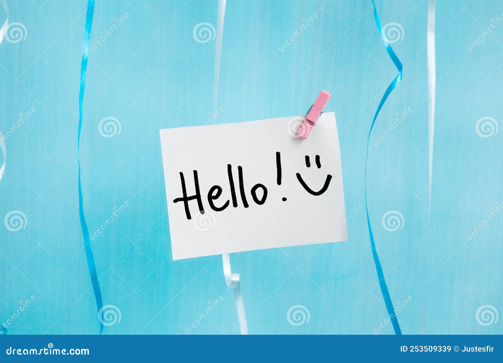 Hello - Card with Greeting Text and Smiley Face on Light Blue ...