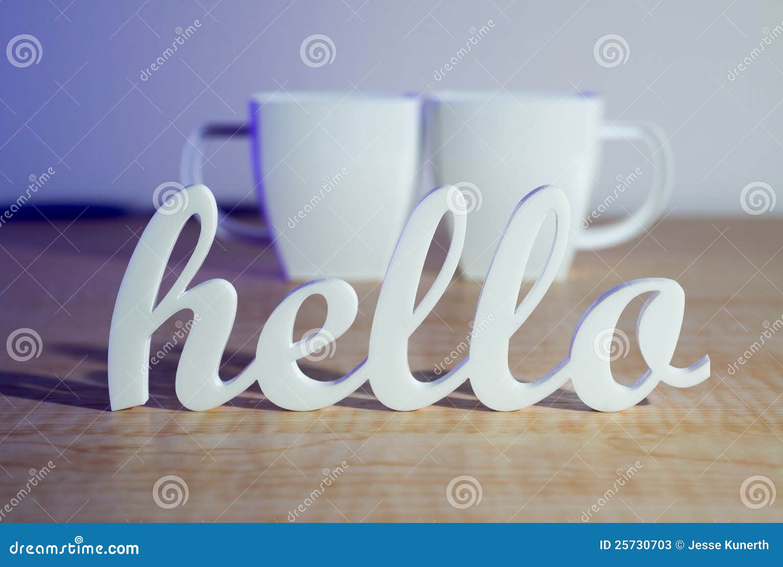 Hello with Coffee Mugs stock image. Image of writing - 25730703