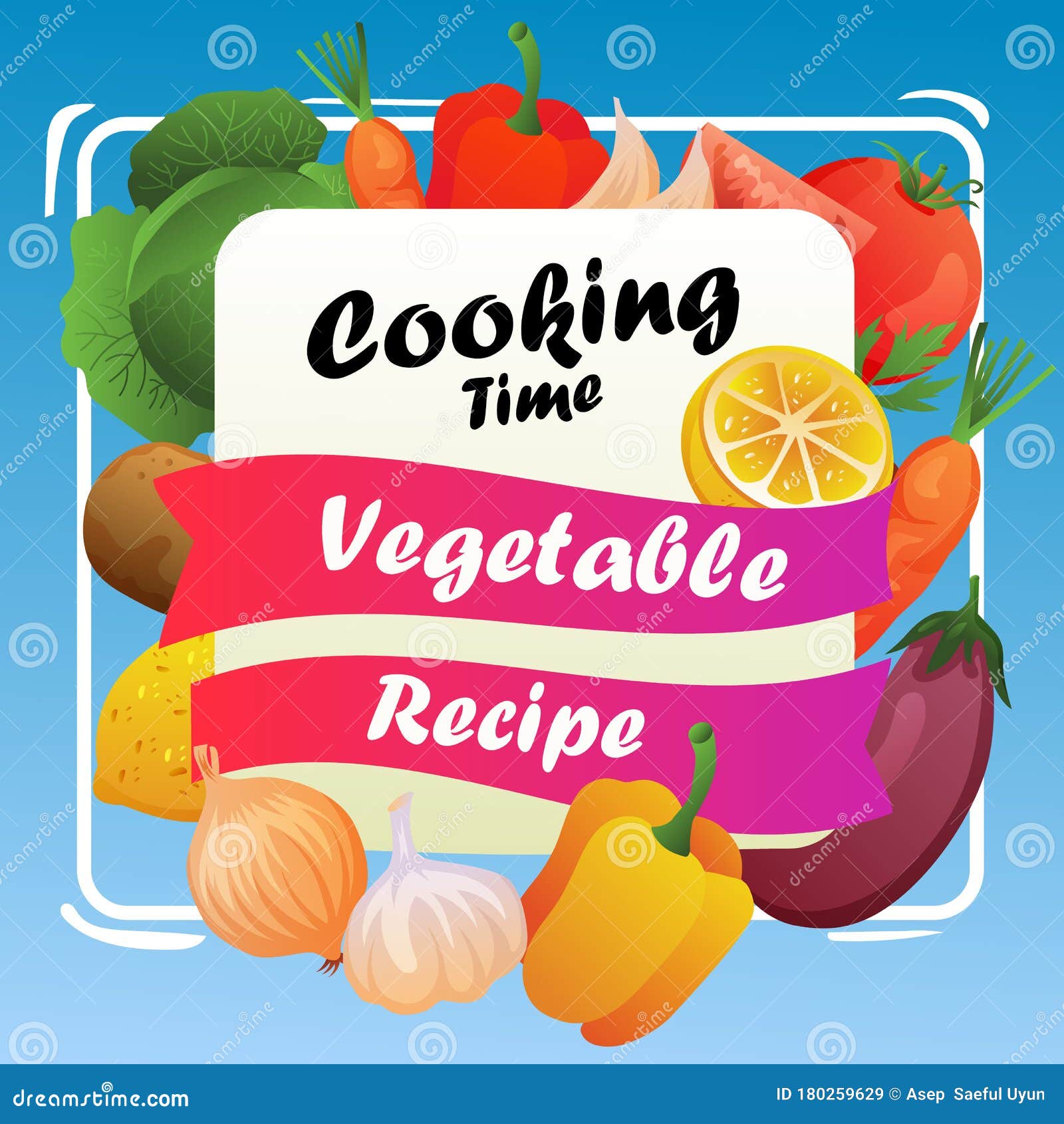 Hello Cooking Time Recipe Vegetable Theme Stock Vector - Illustration ...