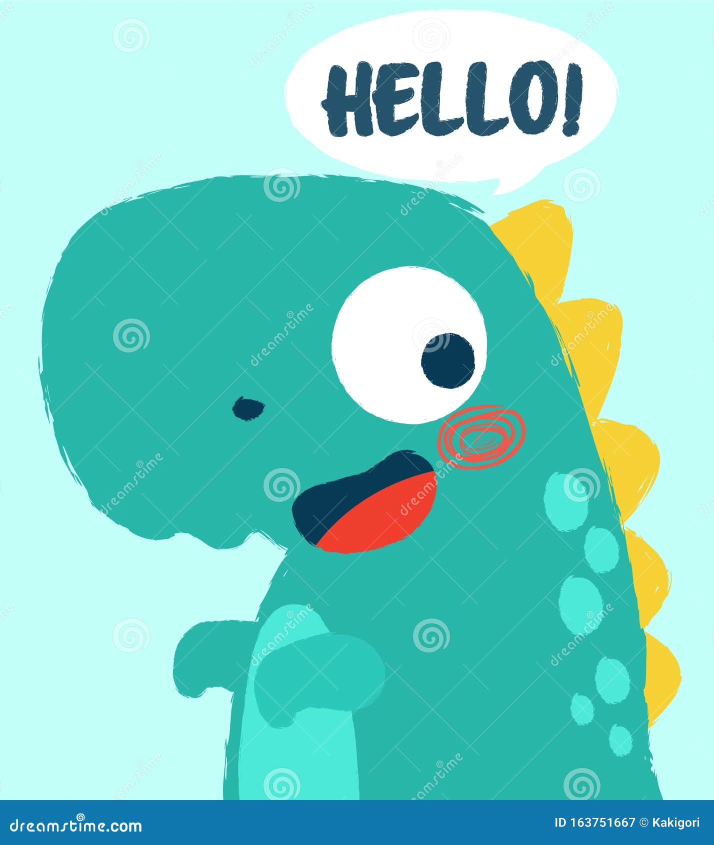 Hello Cute Dinosaur stock vector. Illustration of drawn - 163751667