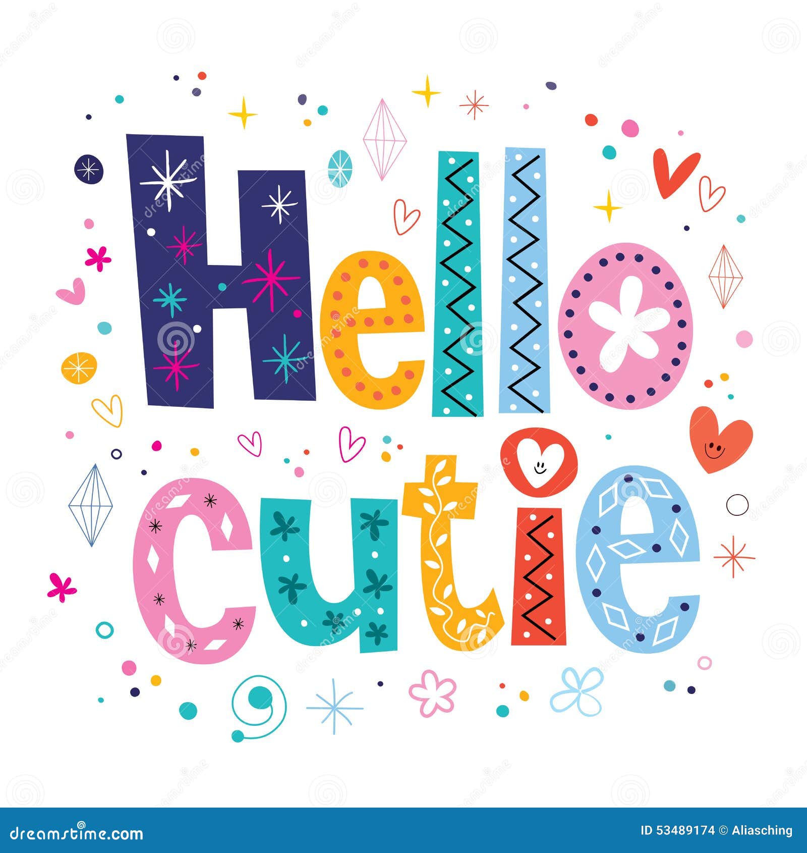 Hello cutie stock vector. Illustration of flower, clothing - 53489174