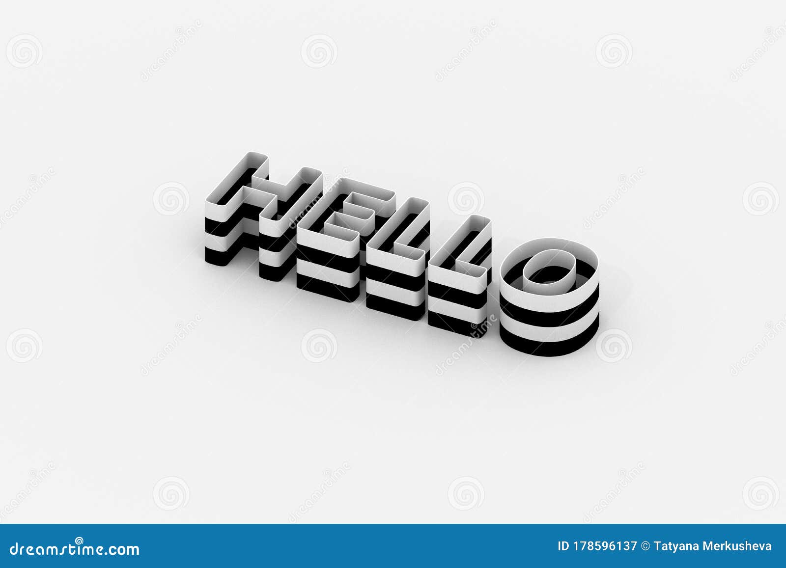 Hello 3D Word in Black and White Stripes, Isolated. 3D Rendering ...