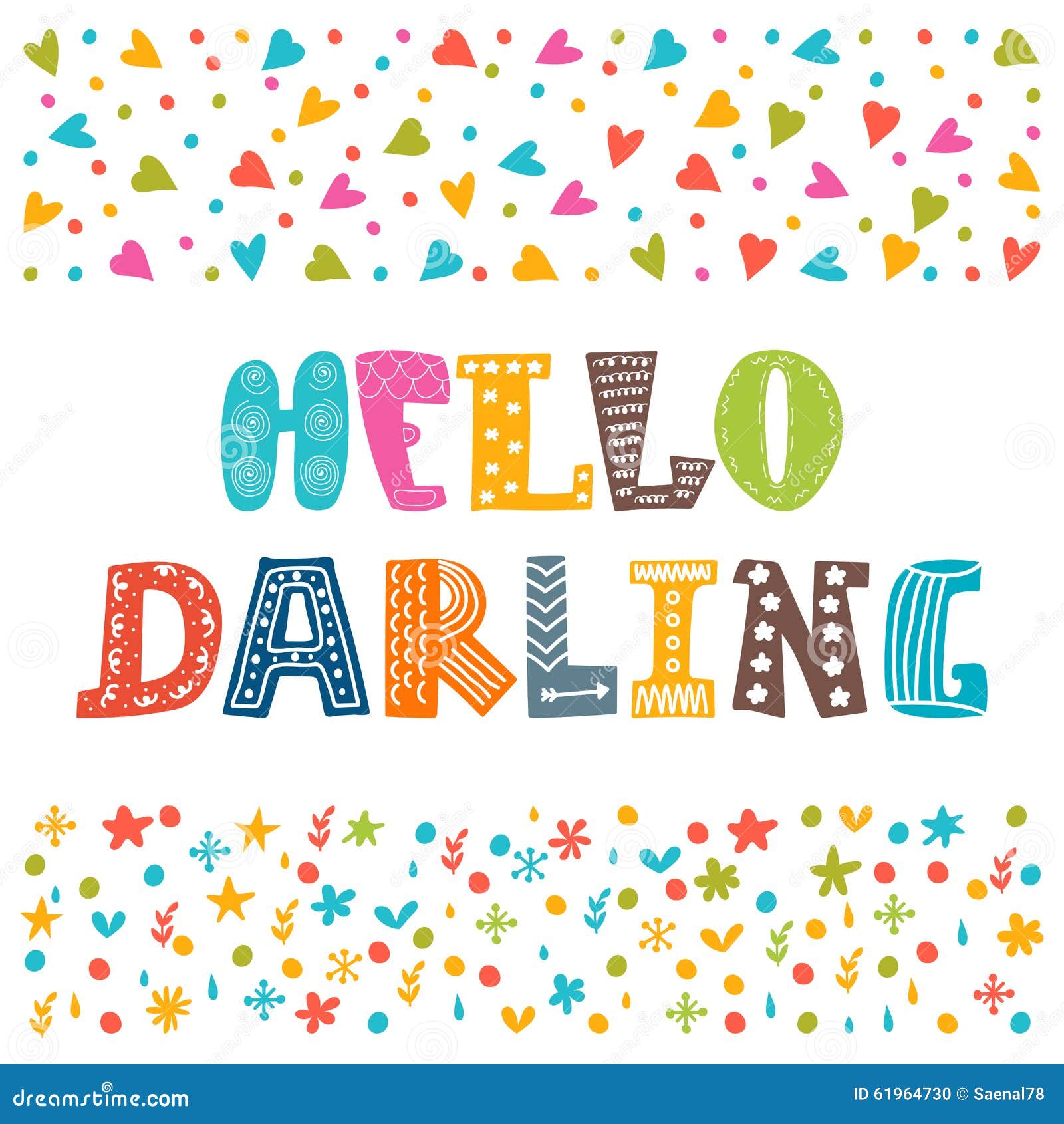 Hello Darling In French Language. Hand Drawn Lettering Background. Ink ...