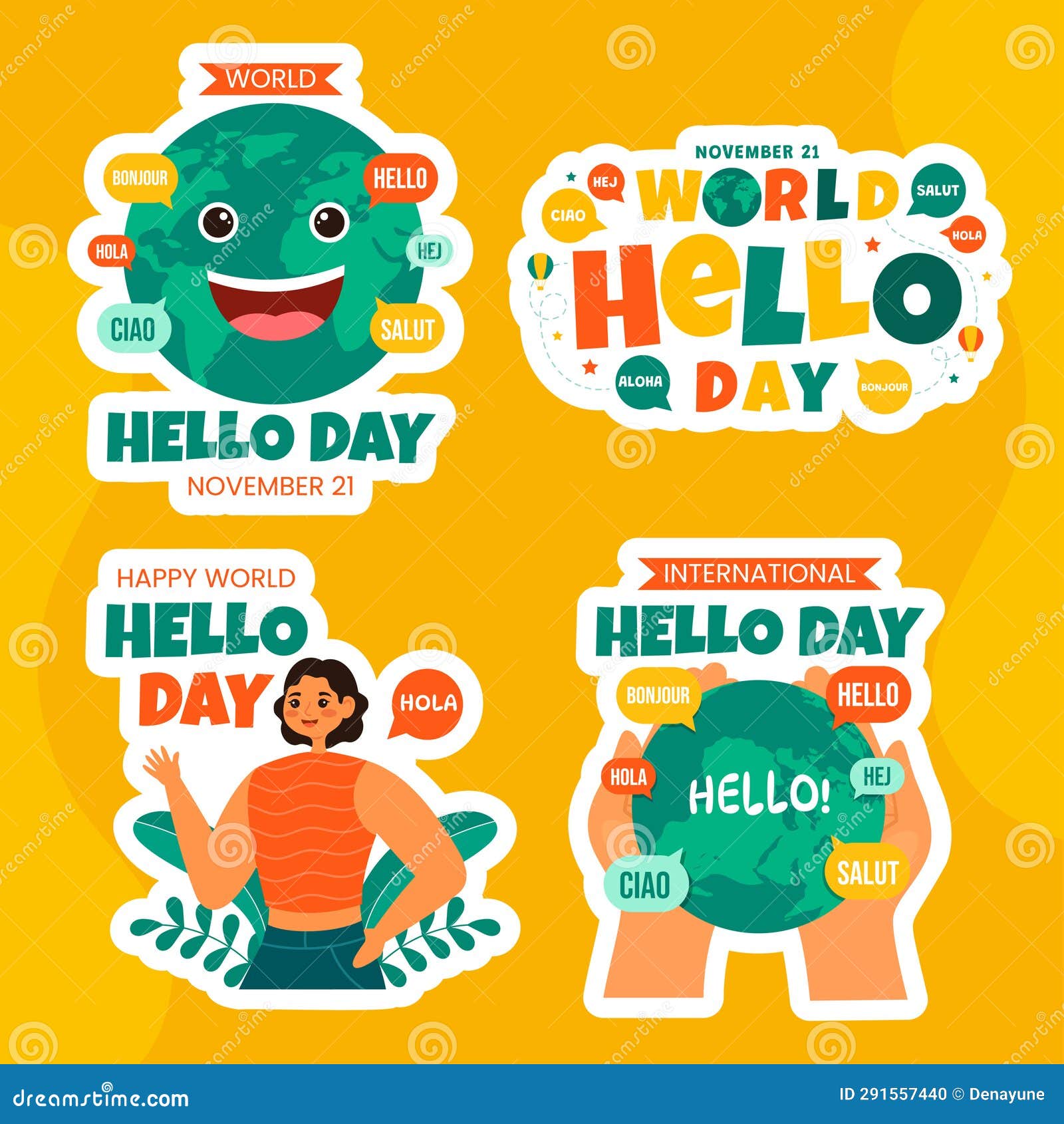 Hello Day Label Flat Cartoon Hand Drawn Templates Background ...