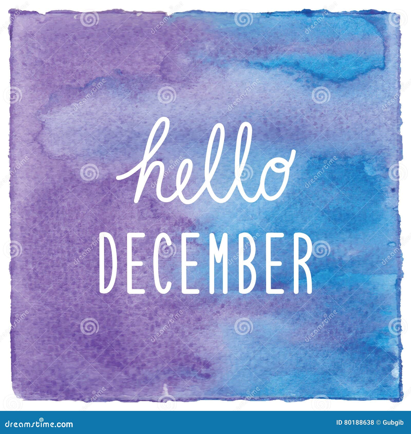 Hello December on Blue and Violet Watercolor Background Stock ...