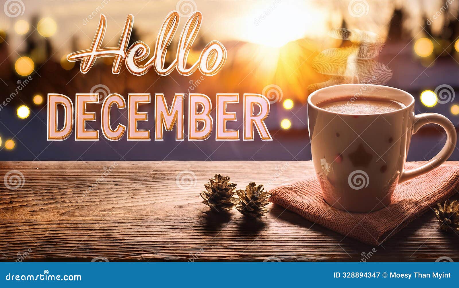 Hello December Greeting Card with Coffee Mug Stock Illustration ...