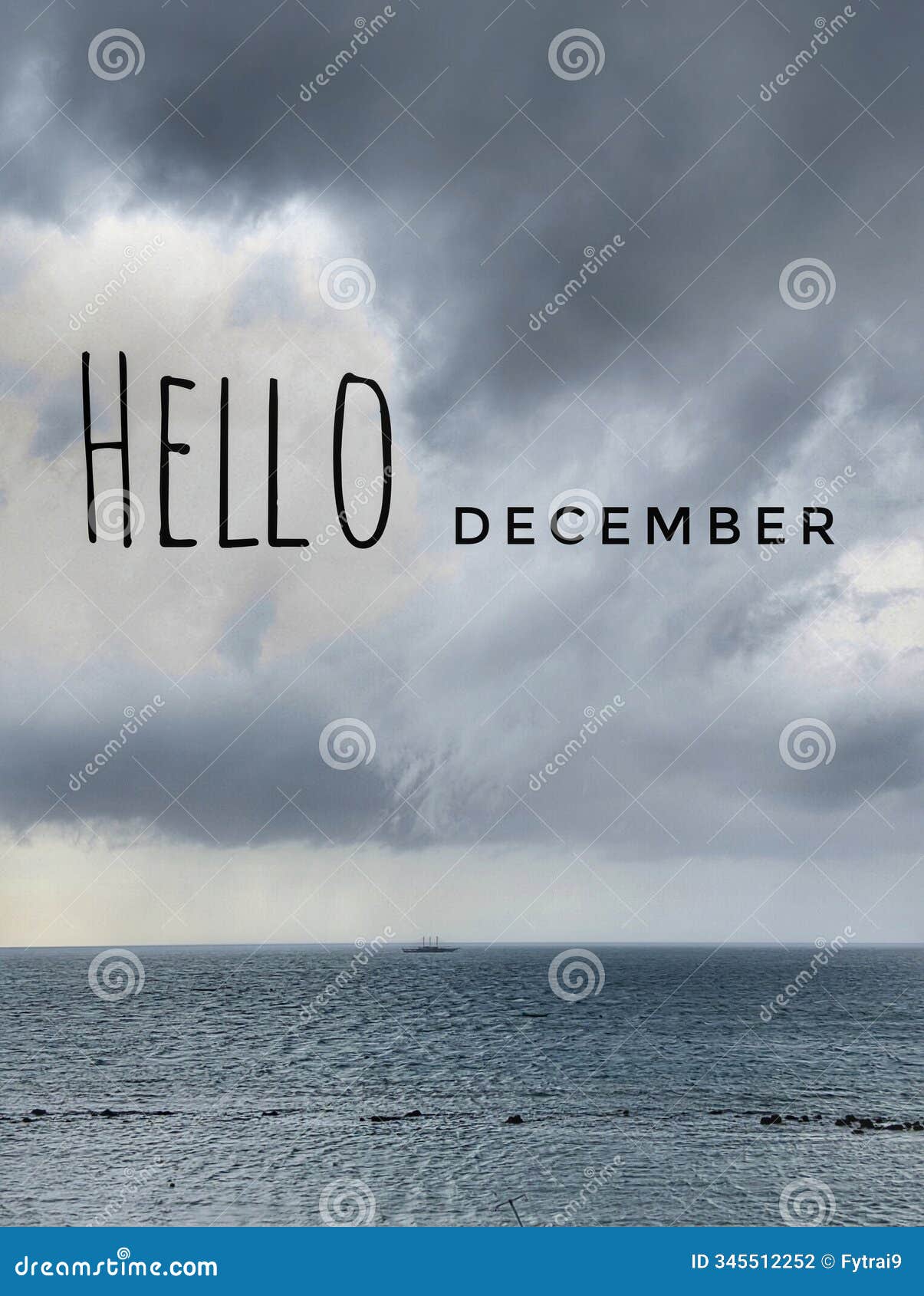 Hello December with Heavy Dark Clouds on the Beach Background. Stock ...