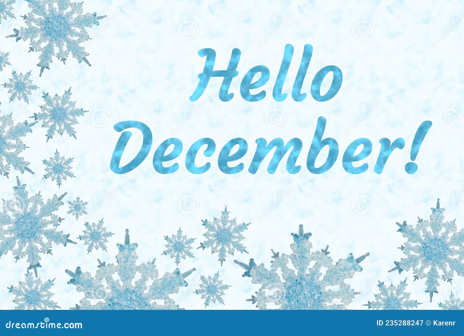 Hello December Message with Blue Snowflake Frame Stock Illustration ...