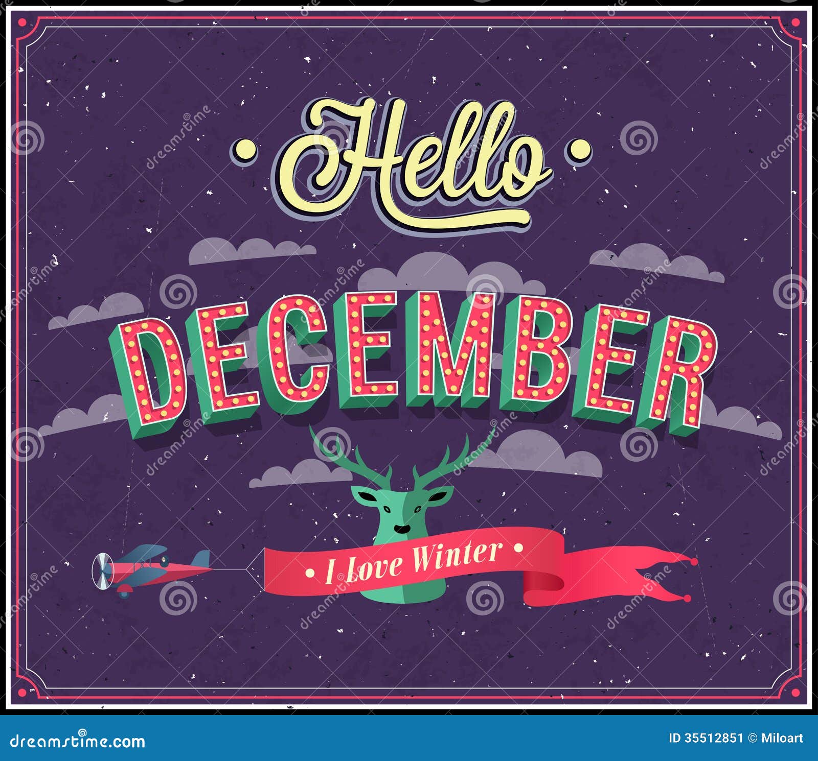 Hello, December! Vector Illustrated Greeting Card Template, Post Card ...
