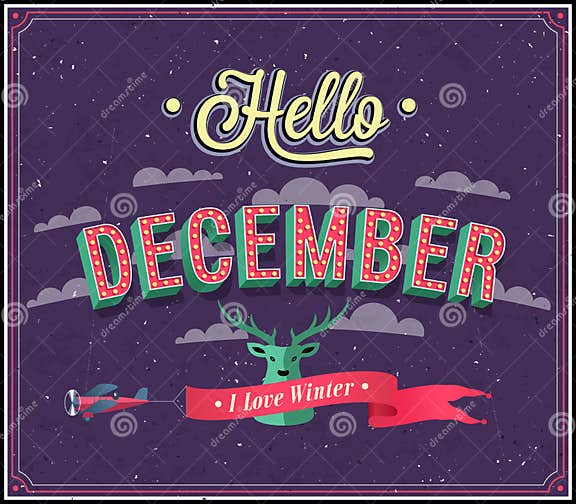 Hello December Typographic Design. Stock Vector - Illustration of ...