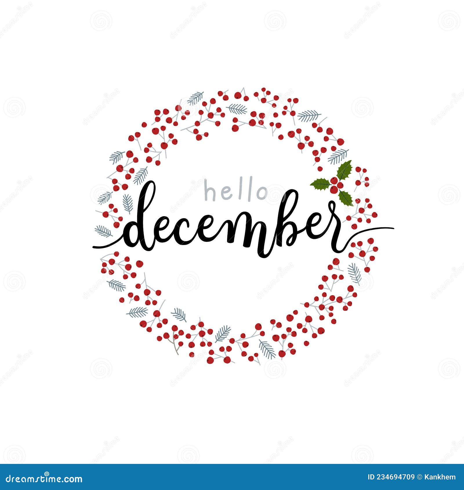 Hello December Brush Lettering Inscription With Decorative Elements ...