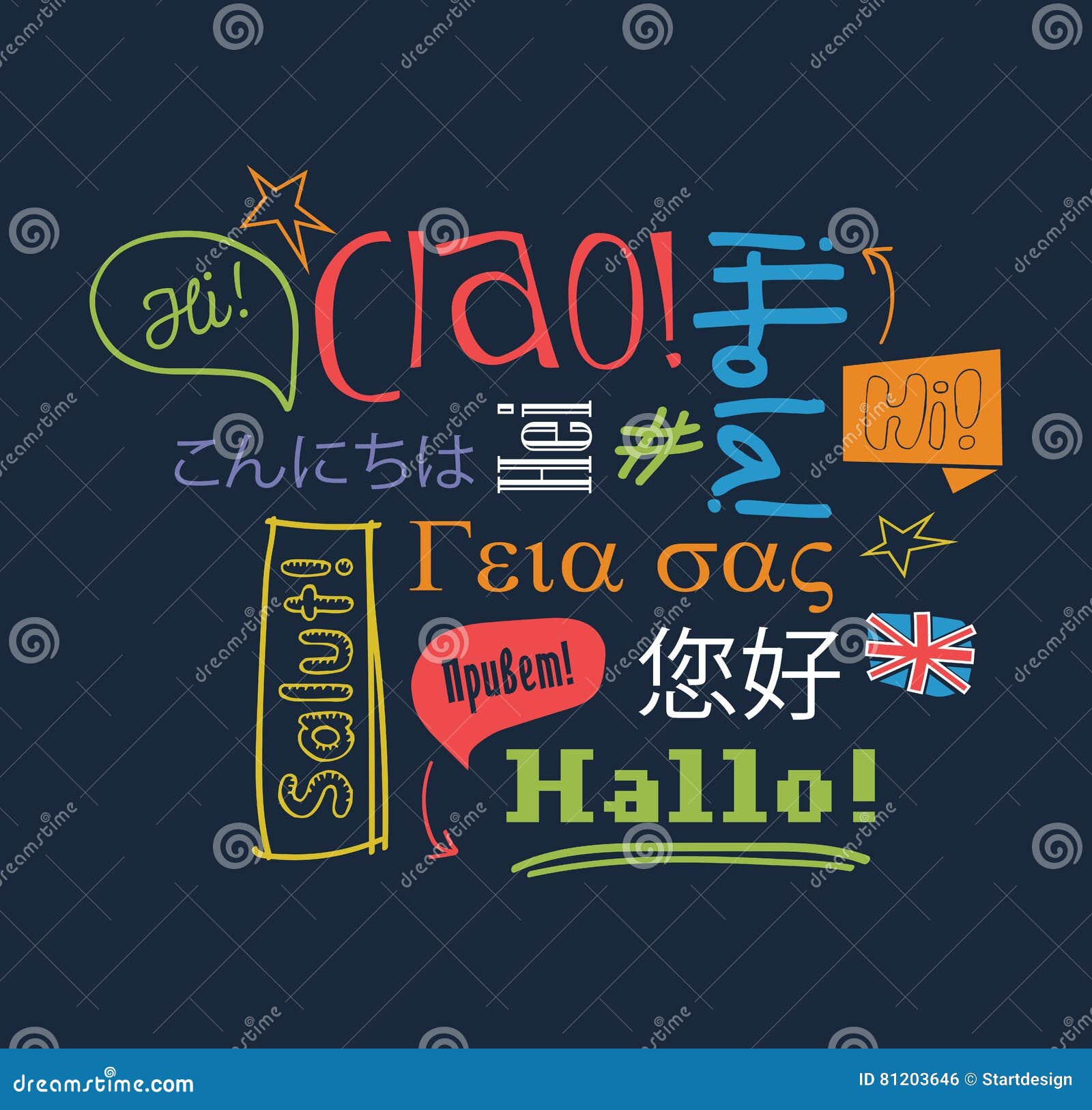 Hello in Different Languages. Stock Vector - Illustration of french ...