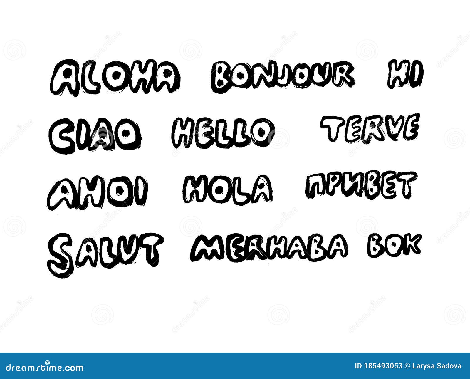 Hello in Different Languages. Lettering. Ciao, Aloha, Bonjour, Hola ...