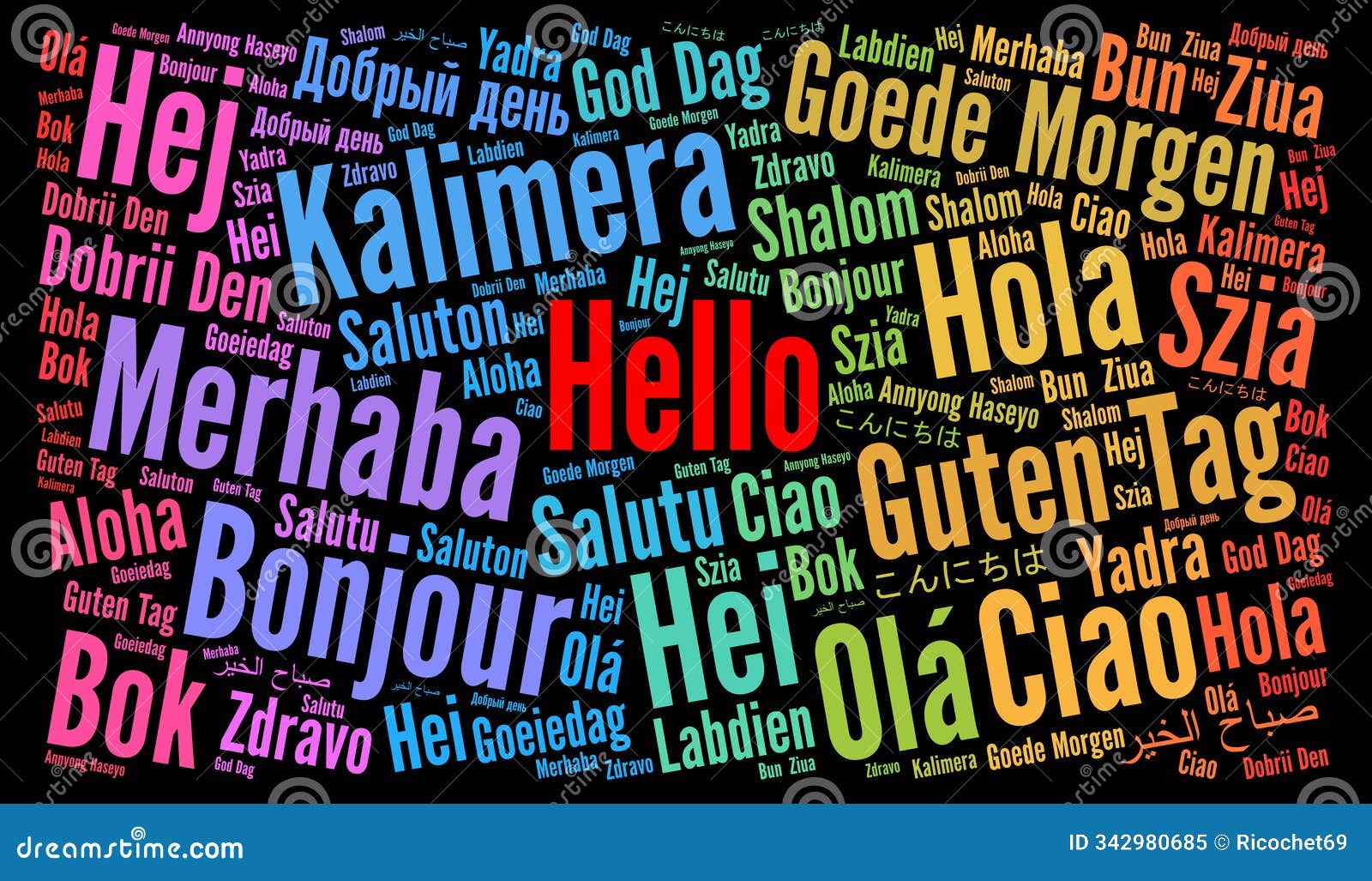 Hello in Different Languages Word Cloud Stock Illustration ...