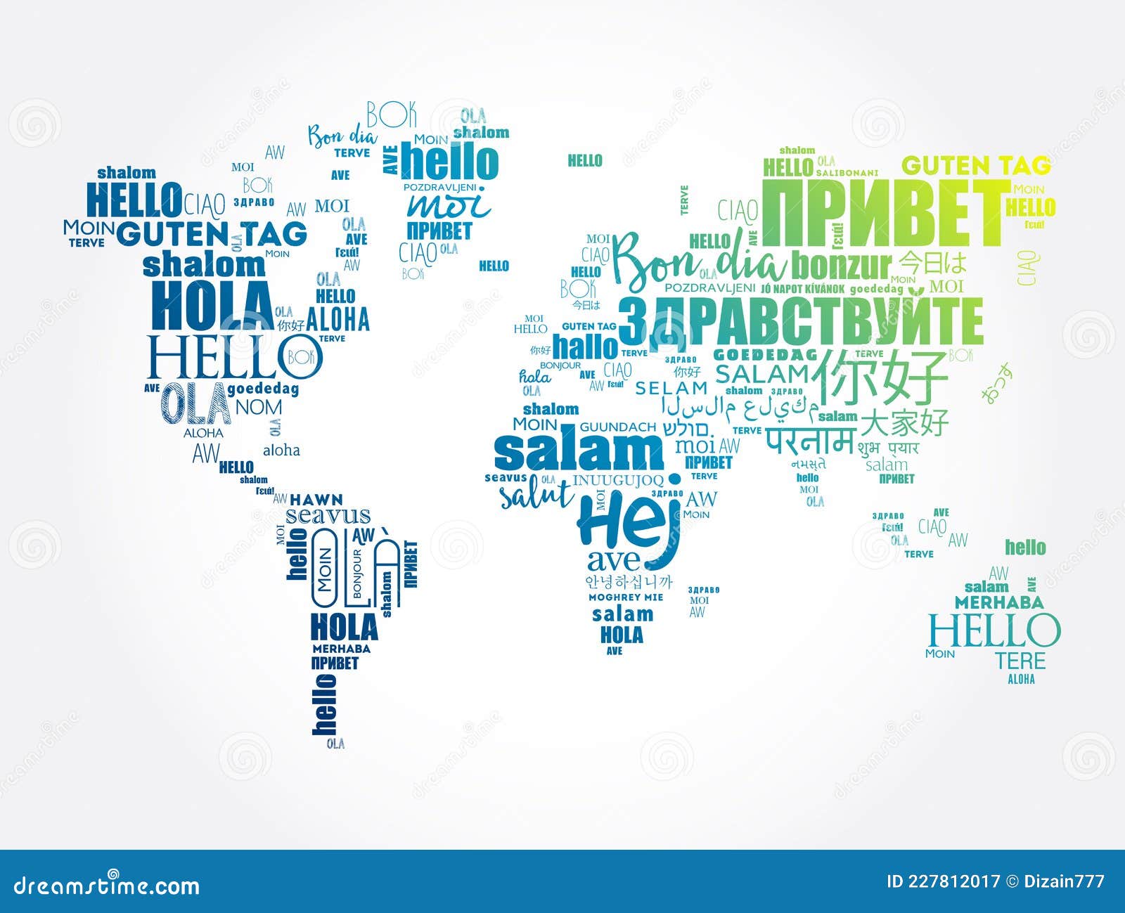 Hello in Different Languages Word Cloud World Map, Business Concept ...