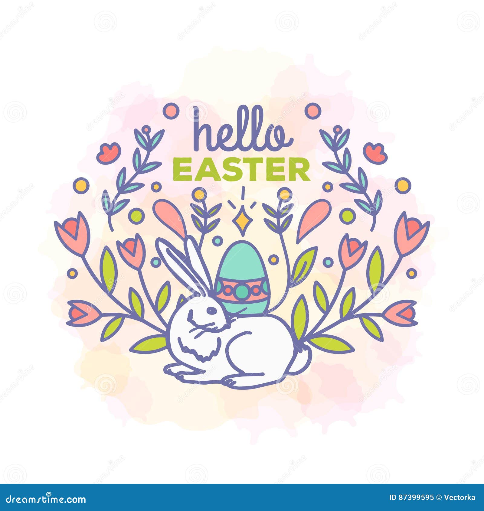 Hello Easter White Rabbit Holding Easter Egg And Baby Chick Friend ...