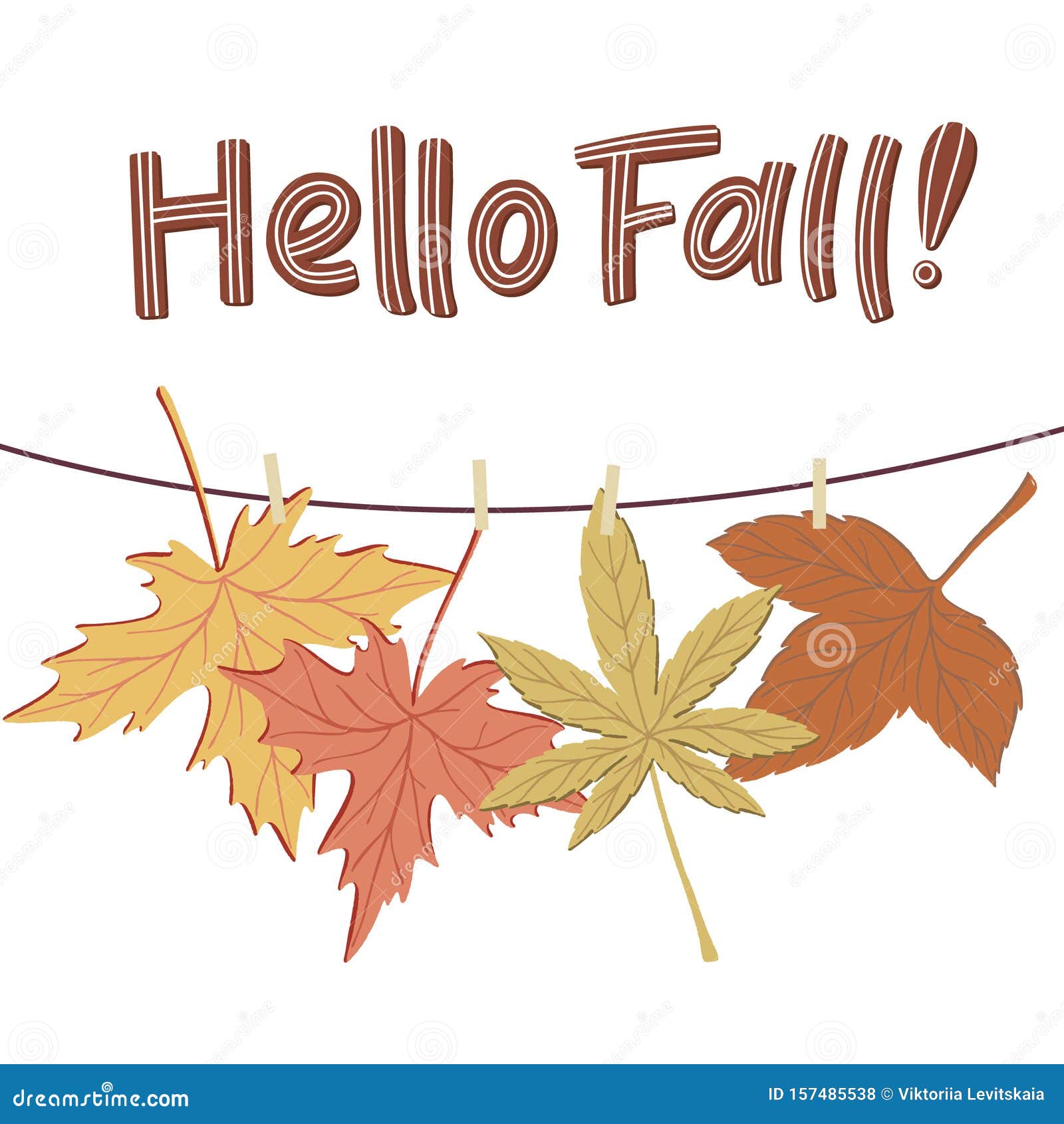 Hello Fall Banner, Leaves Hanging on String Peg Stock Vector ...