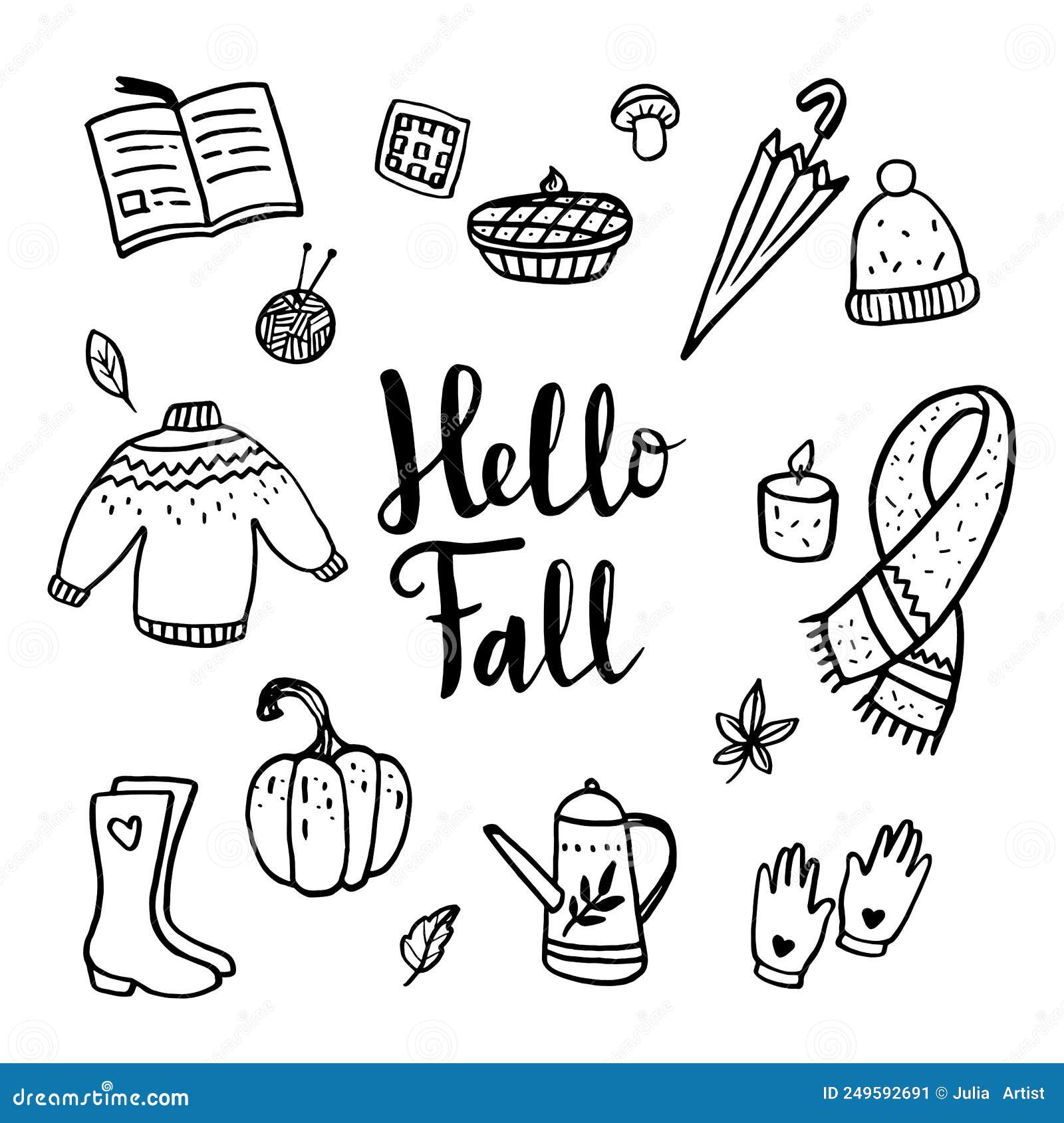 Hello Fall Doodle Set Back Vector on White Stock Vector - Illustration ...