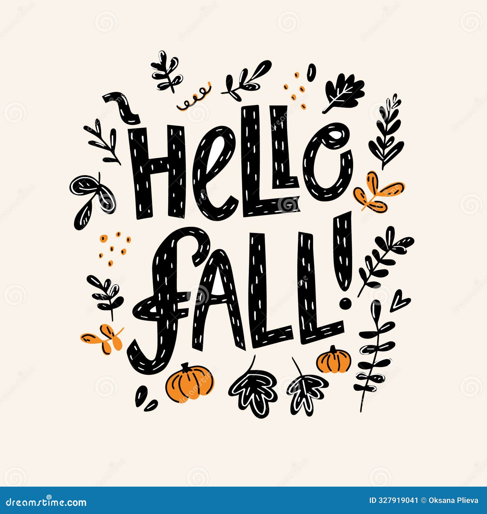 Hello Fall Hand Drawn Vector Lettering with Floral and Leaf Border ...