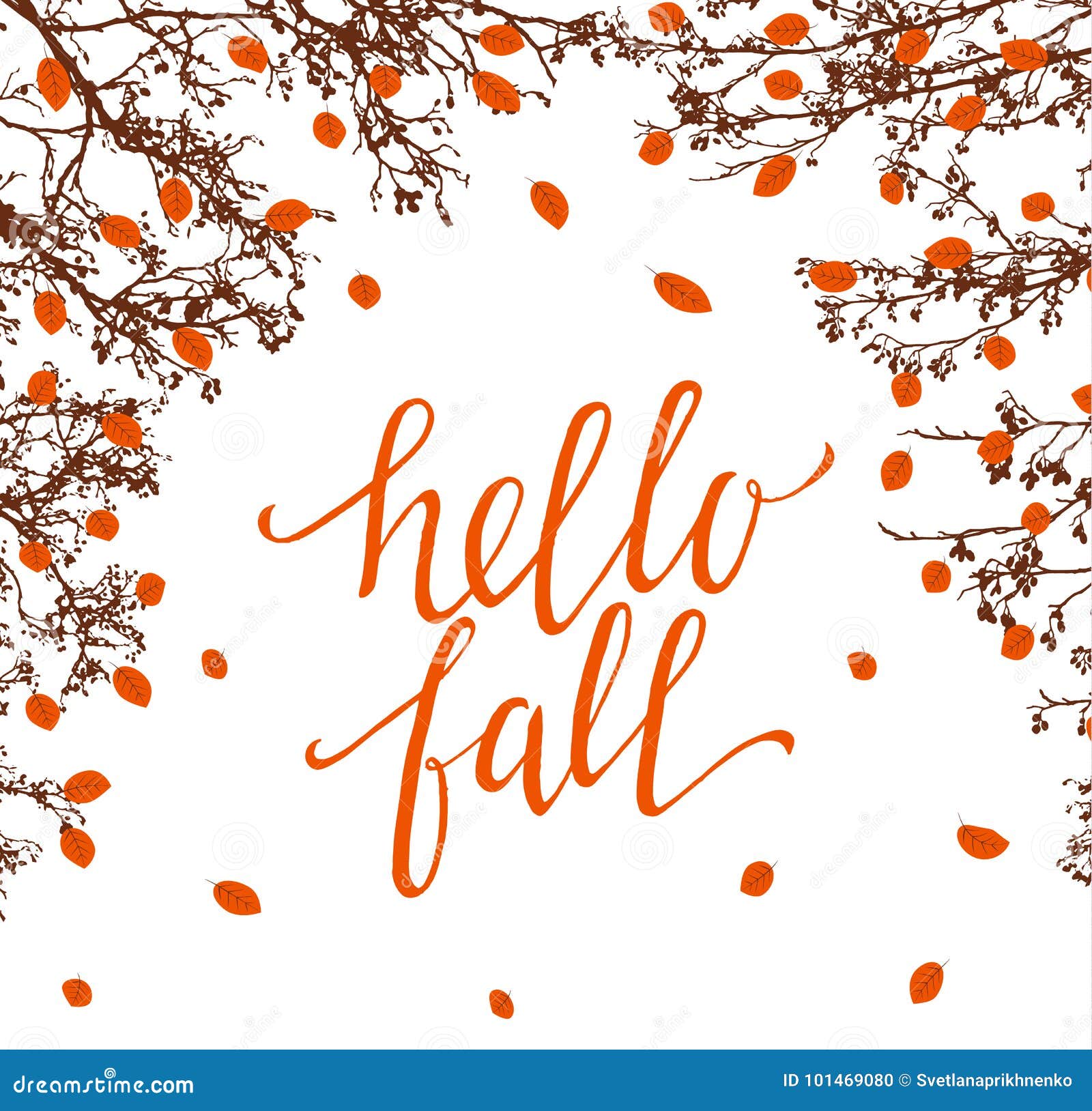 Hello fall stock vector. Illustration of branch, handwritten - 101469080