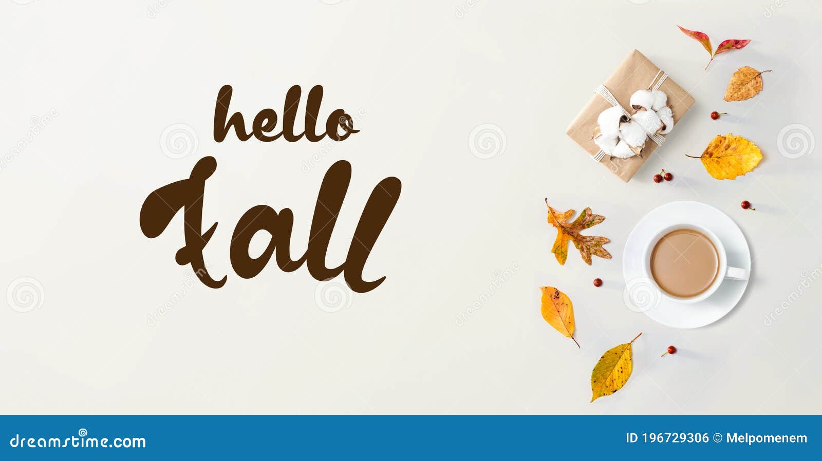 Hello Fall Message with Autumn Theme with Coffee Stock Photo - Image of ...