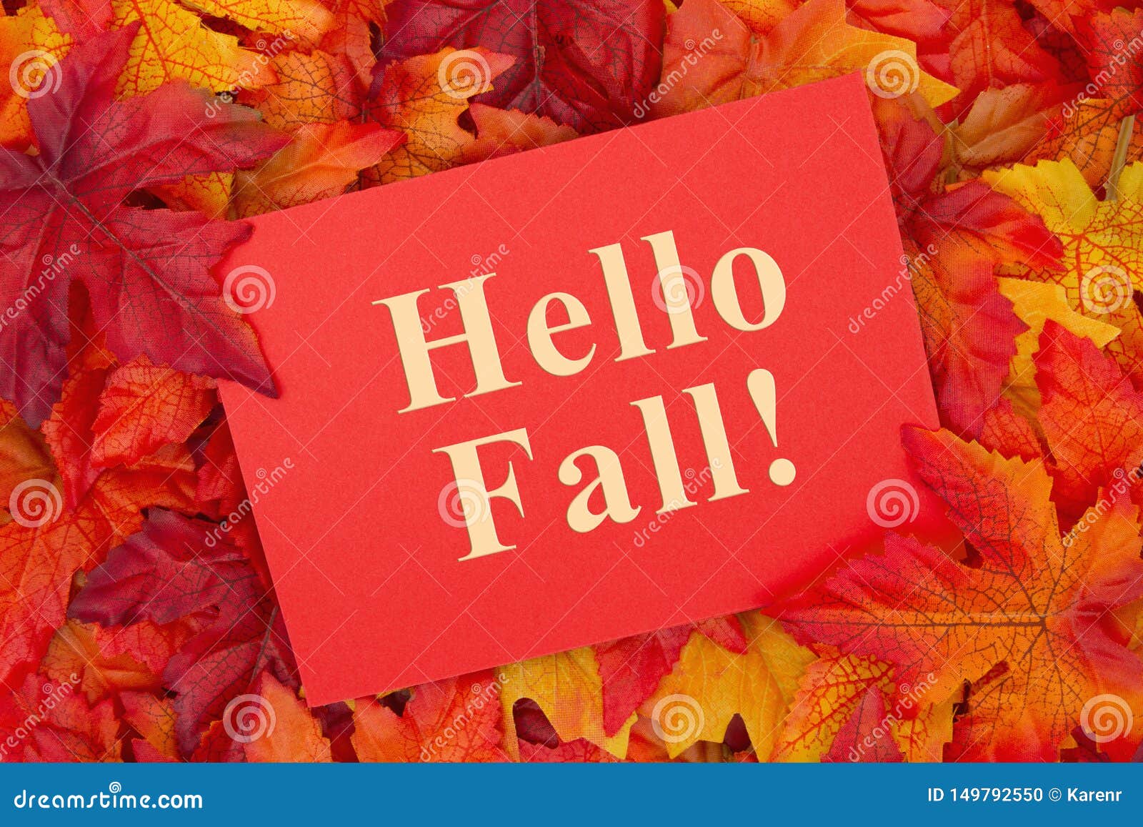 Hello Fall Message with Fall Leaves Stock Photo - Image of type ...