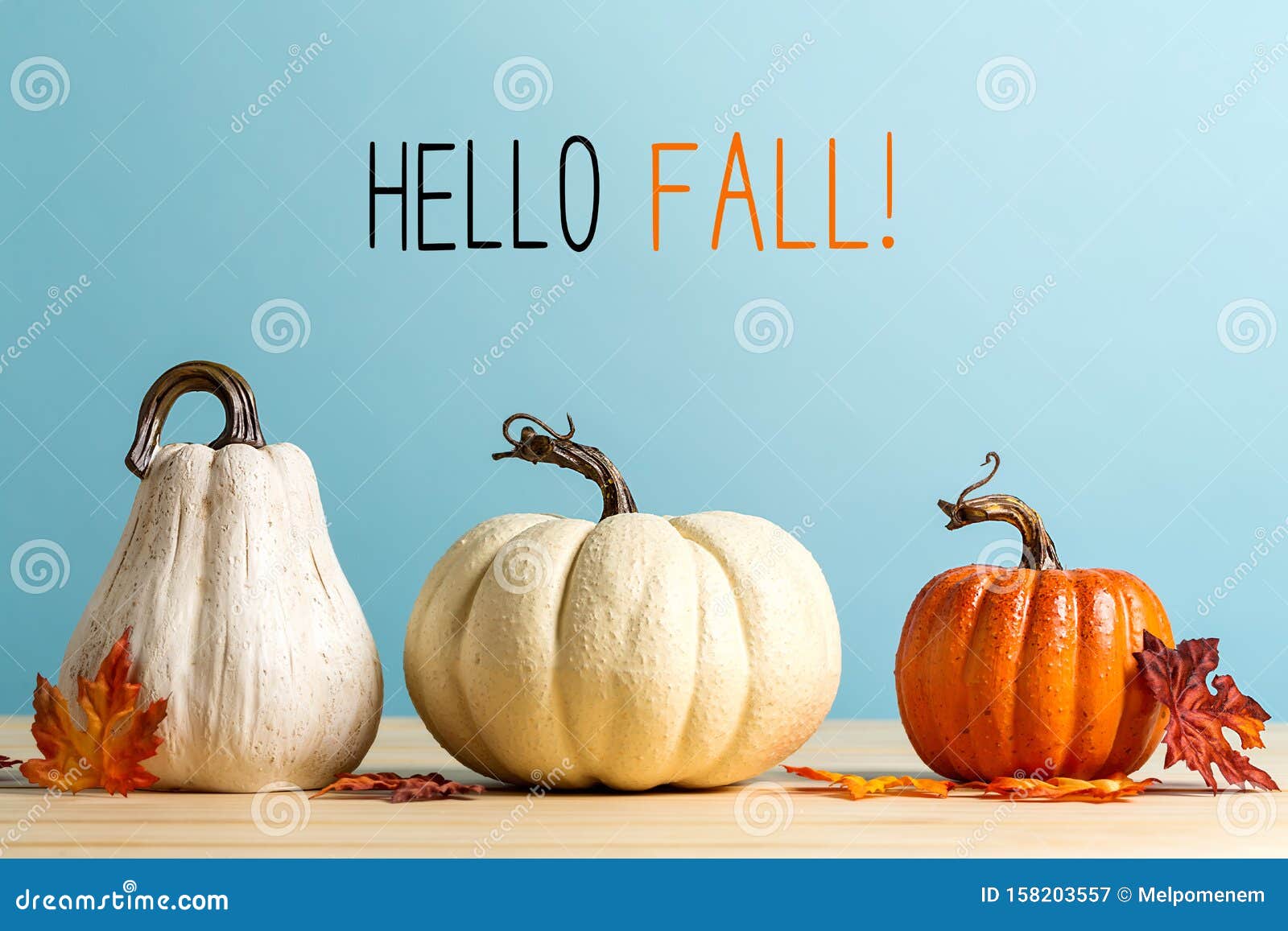 Hello Fall Message with Pumpkins Stock Image - Image of greeting ...