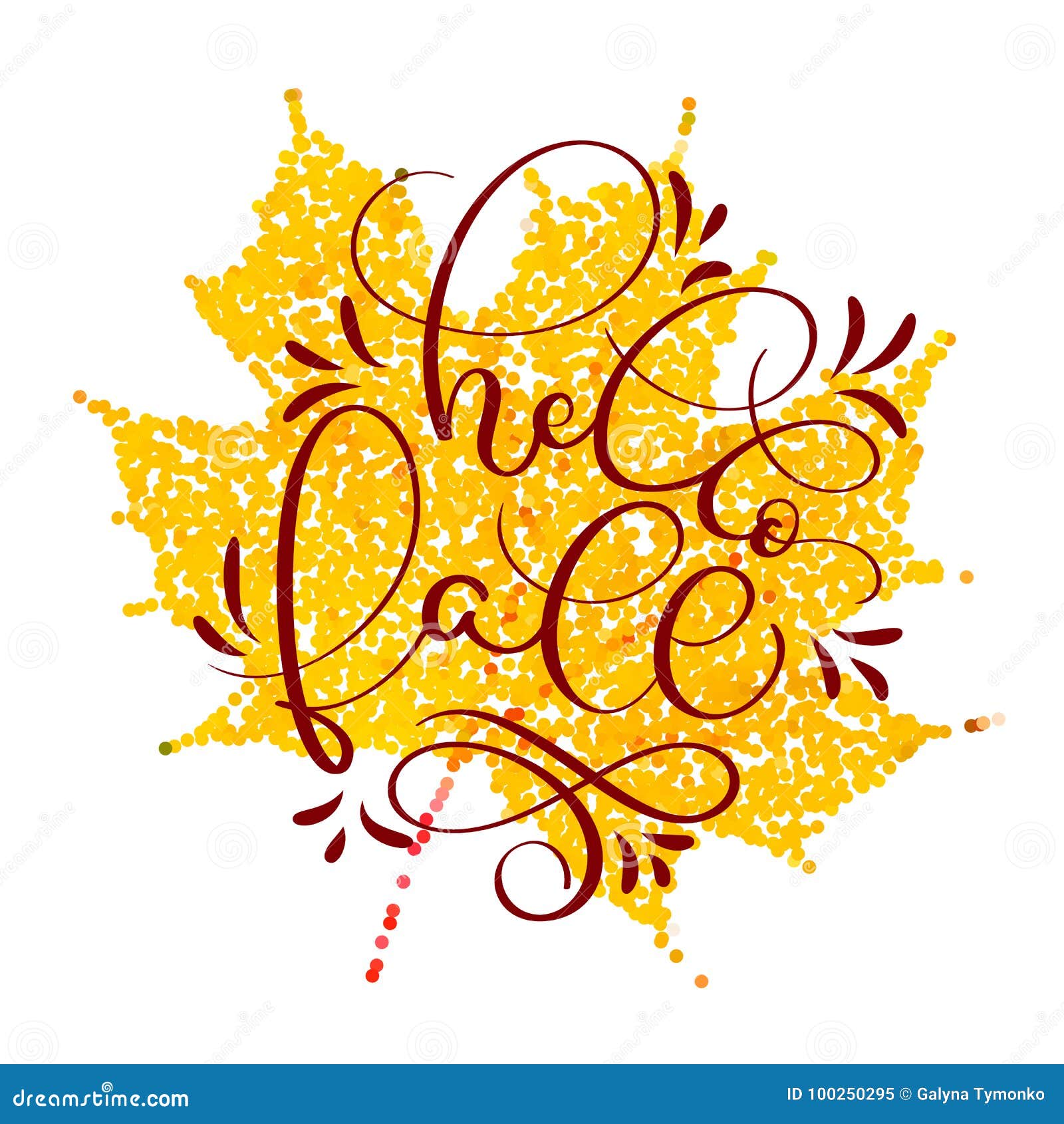 Hello Fall Text on Yellow Autumn Leaf. Hand Drawn Calligraphy Lettering ...