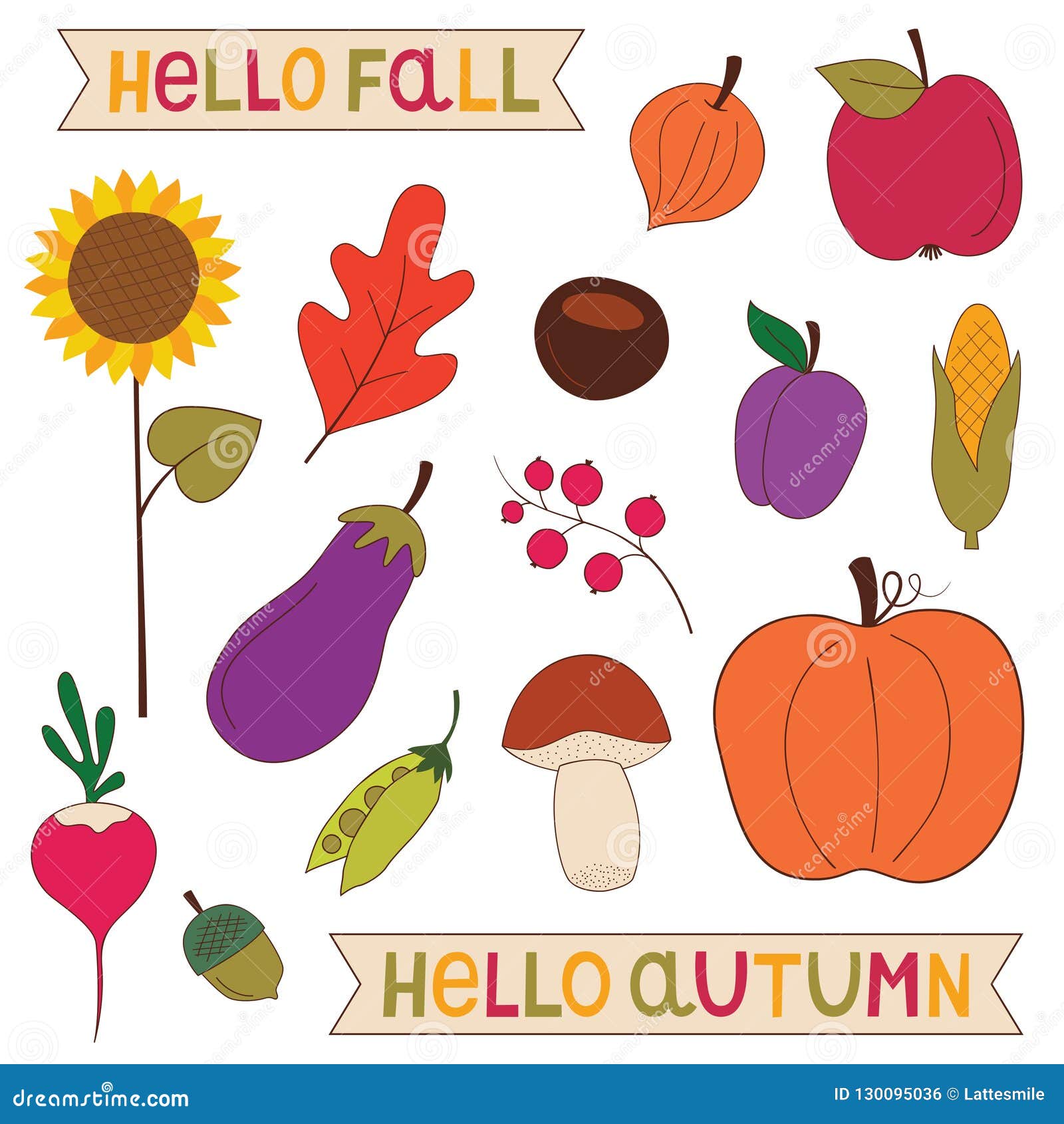 Hello Fall Nature Elements Clip Art Set Stock Vector - Illustration of ...