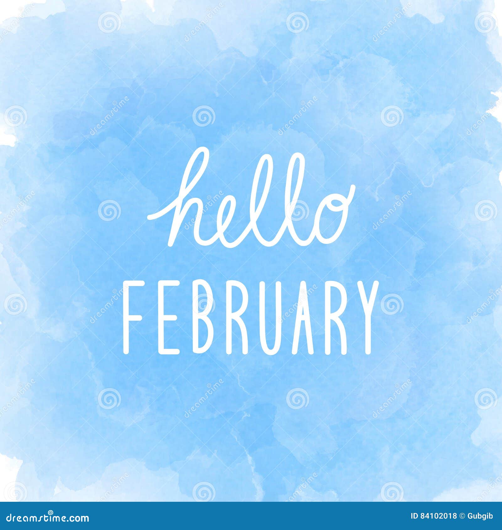 Hello February Greeting on Abstract Blue Watercolor Background Stock ...