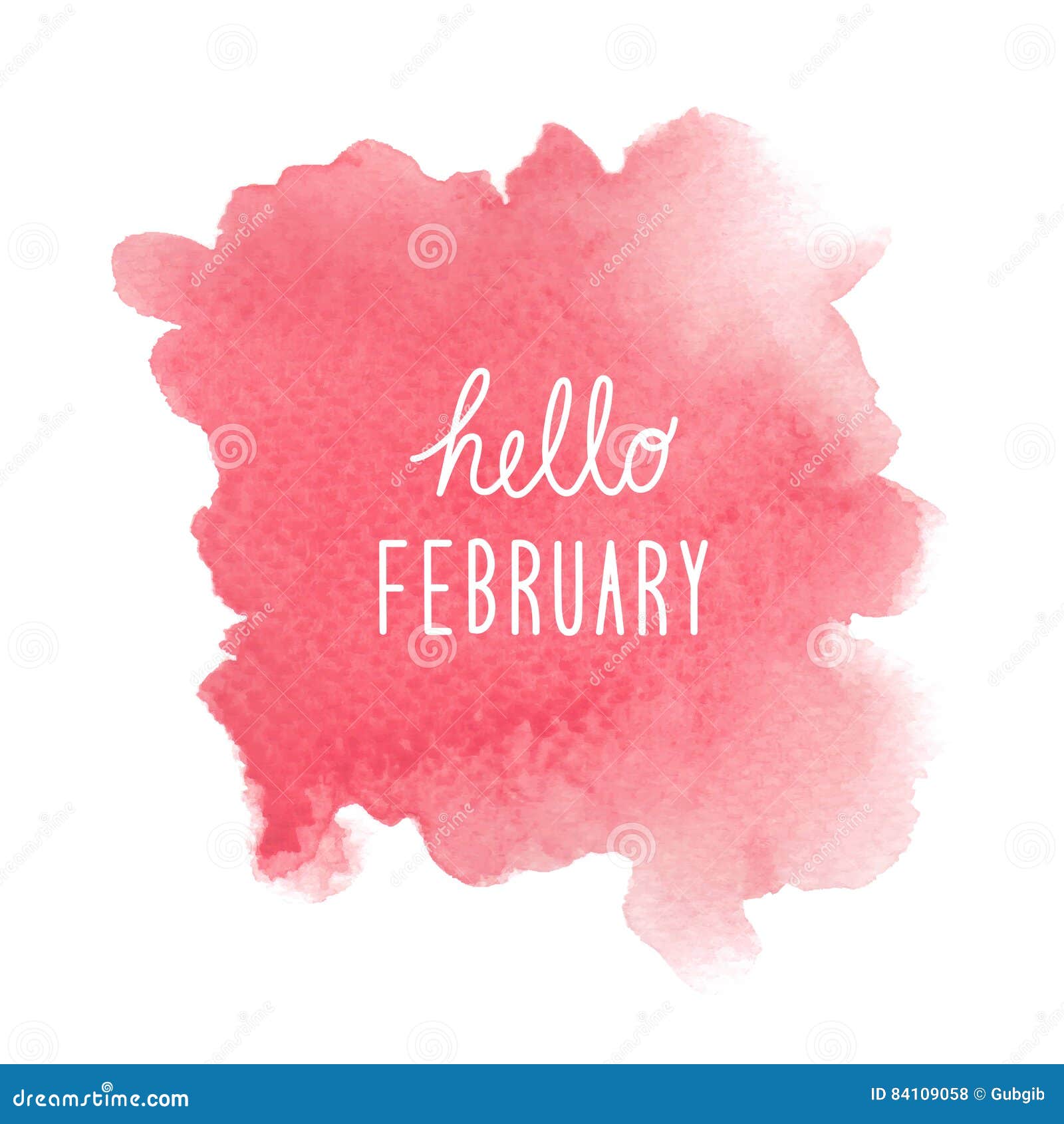Hello February Greeting with Red Watercolor Background Stock ...