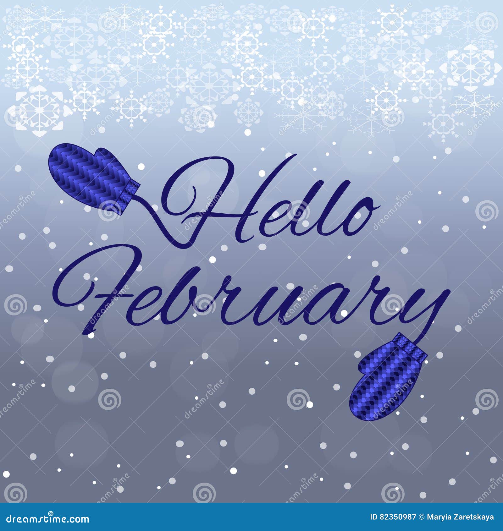 Hello February Lettering on Blue Background Stock Vector - Illustration ...