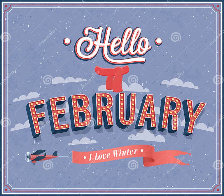 Hello February Typographic Design. Stock Vector - Illustration of frost ...
