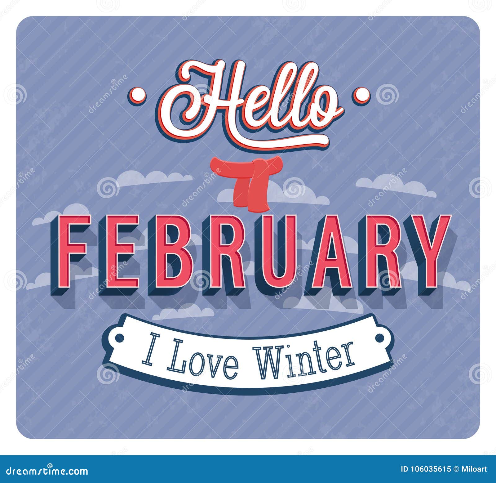 Hello February Typographic Design. Stock Vector - Illustration of card ...