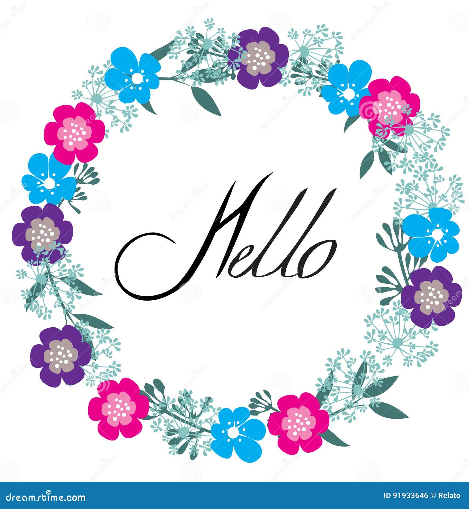 Hello Floral Frame stock vector. Illustration of flower - 91933646