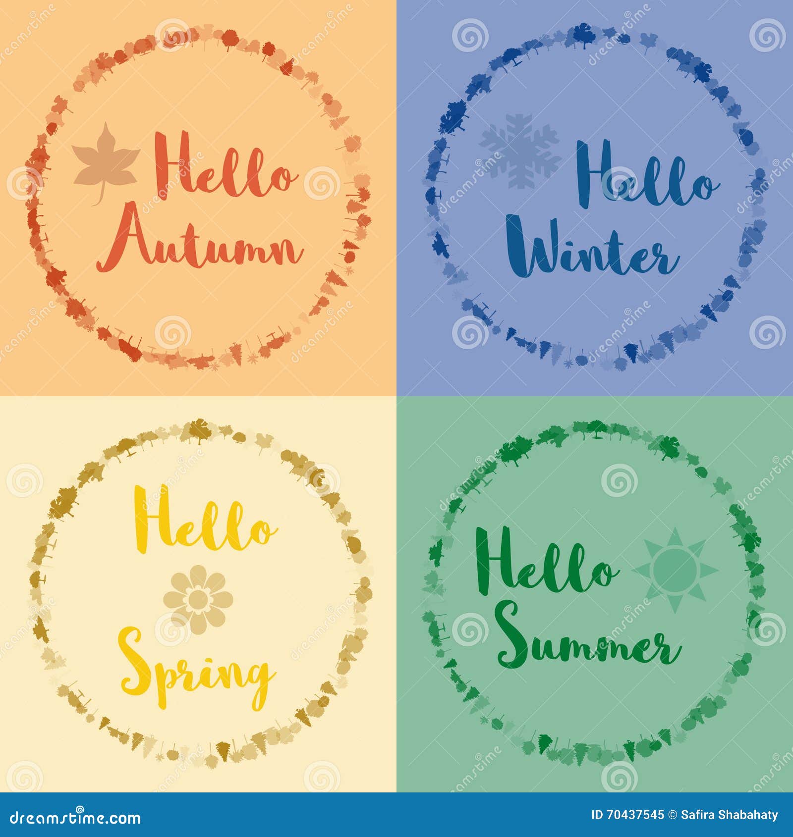 Hello in four seasons stock vector. Illustration of spring - 70437545