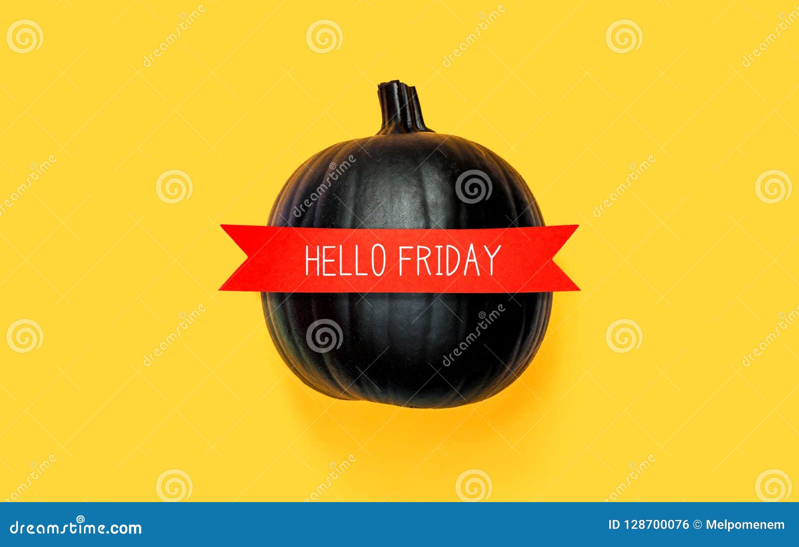 Hello Friday with a Black Pumpkin Stock Photo - Image of greeting, sign ...