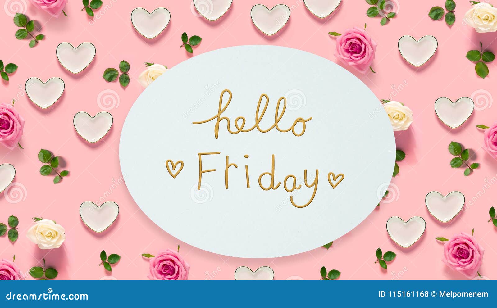 Hello Friday Message with Roses and Hearts Stock Photo - Image of sign ...