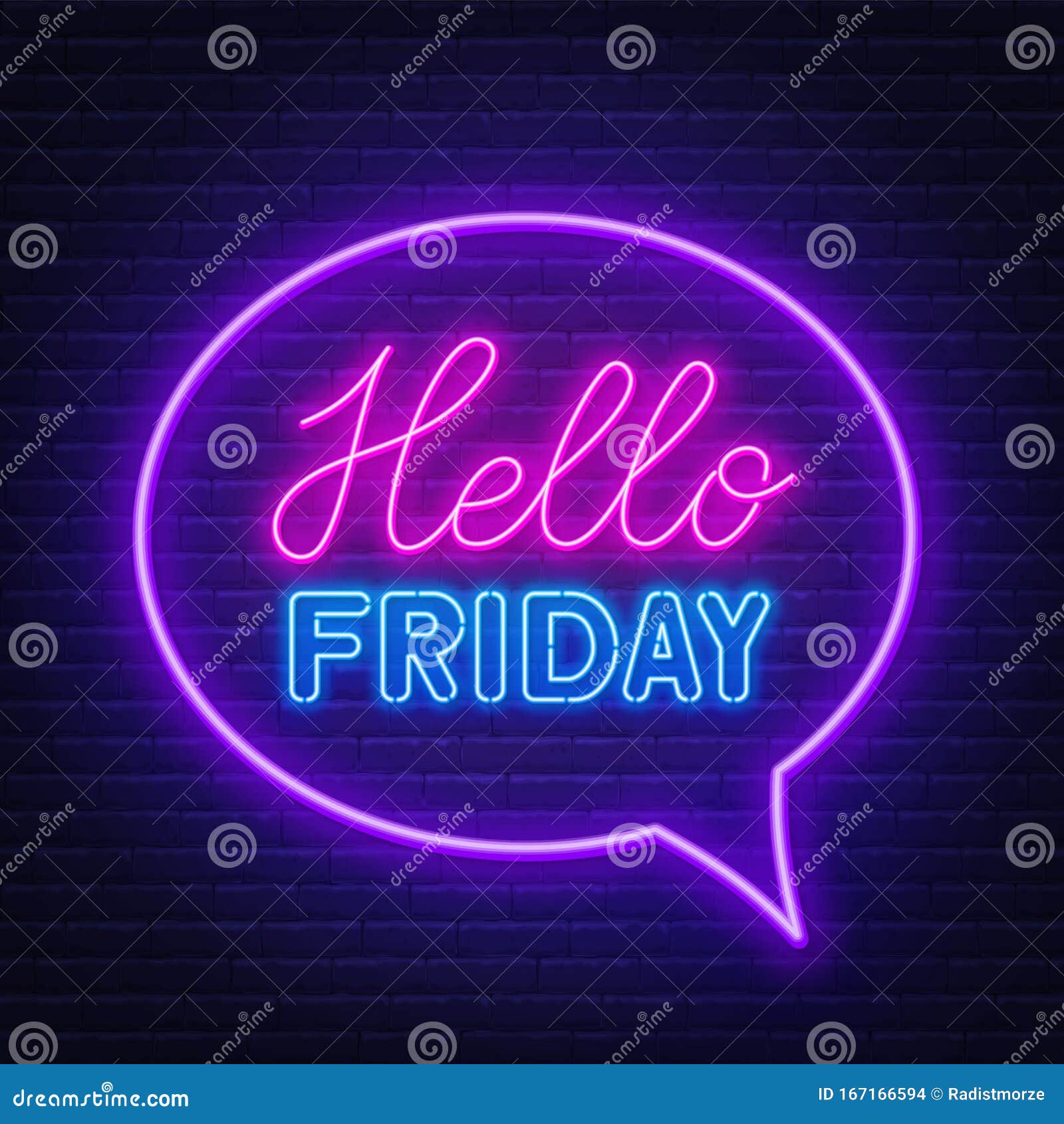 Hello Friday Neon Lettering on Brick Wall Background. Stock Vector ...