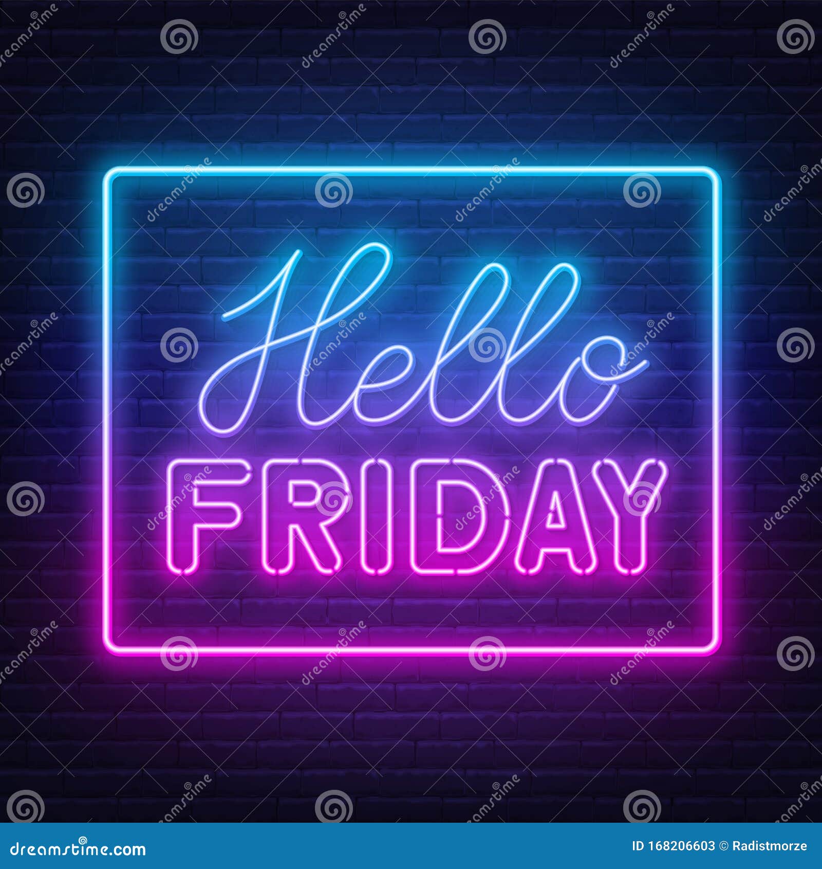 Hello Friday Neon Lettering on Brick Wall Background. Stock Vector ...
