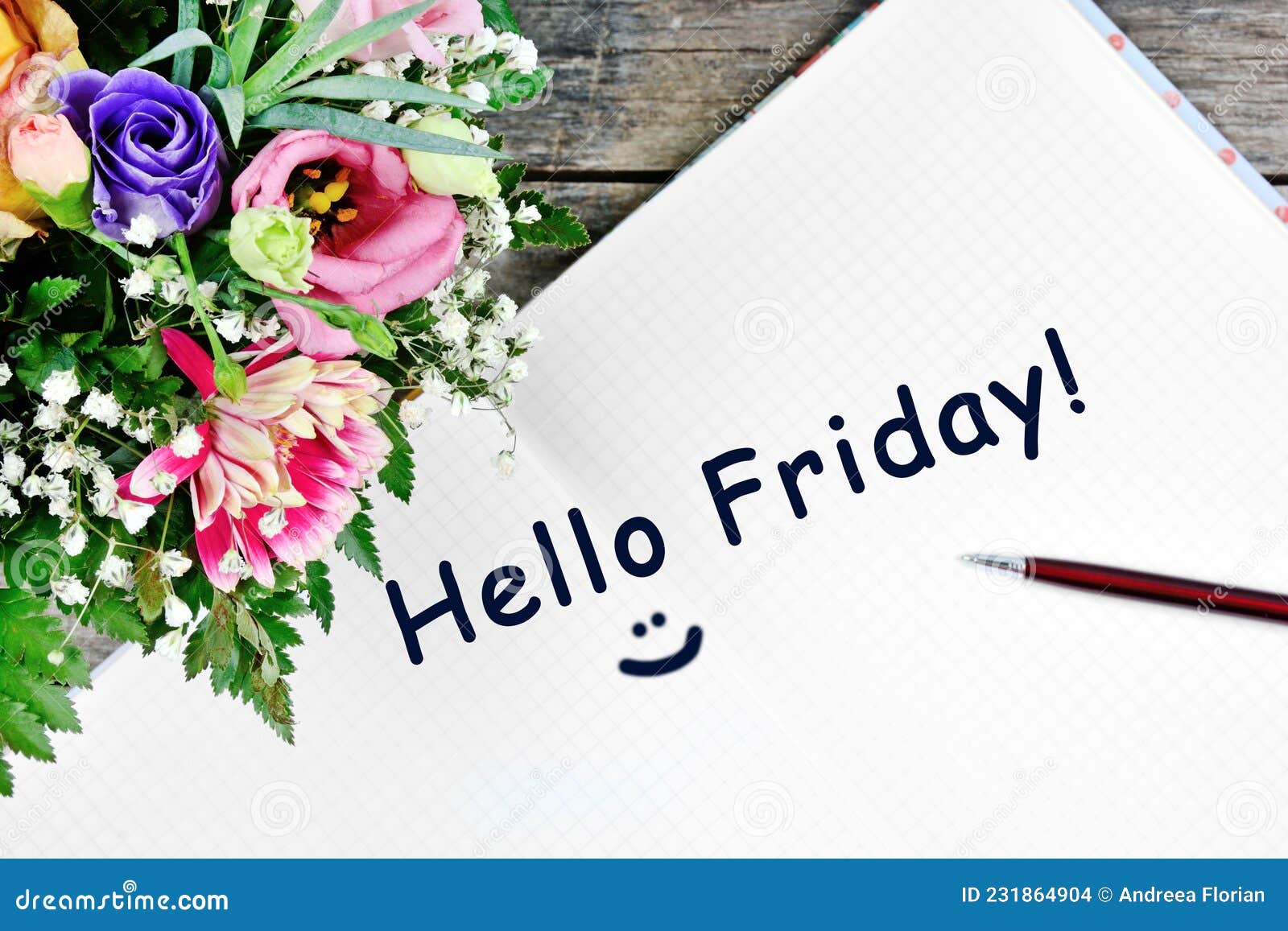 Hello Friday Words on Notebook Page Stock Photo - Image of ...