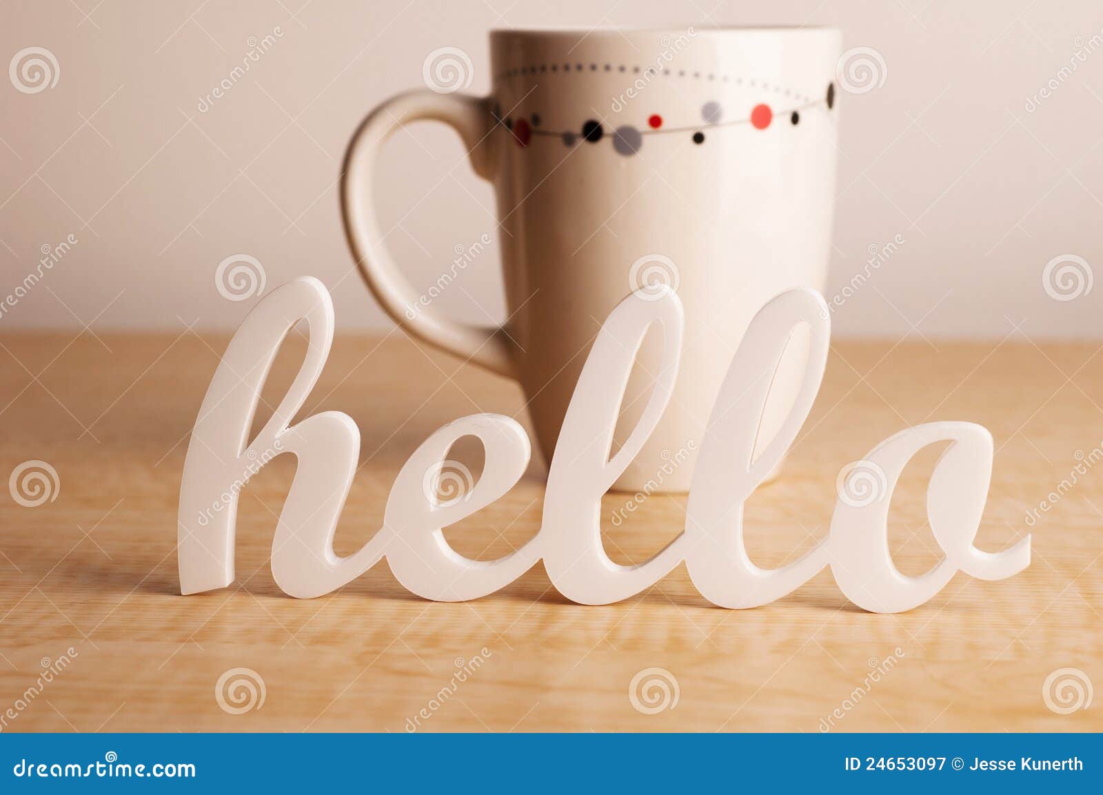 Hello in Front of Coffee Mug Stock Image - Image of hello, wooden: 24653097